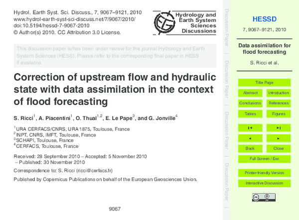 (PDF) Correction of upstream flow and hydraulic state with data assimilation in the context of ...