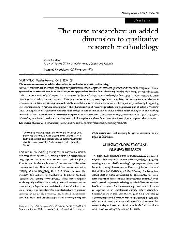 (PDF) The nurse researcher: an added dimension to qualitative research ...