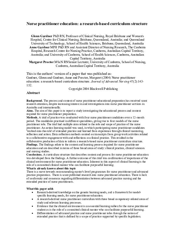 (PDF) Nurse practitioner education: a research-based curriculum structure