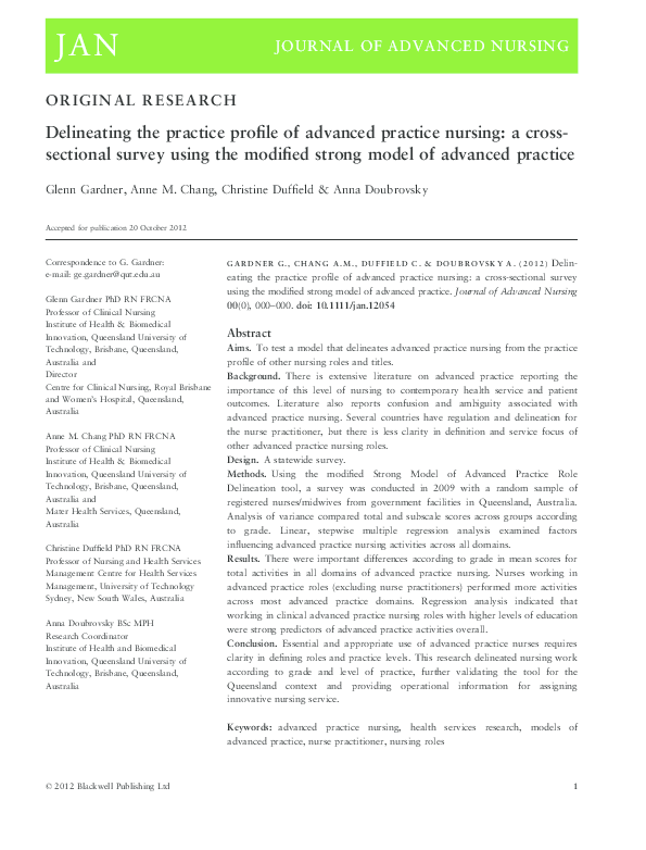 (PDF) Delineating the practice profile of advanced practice nursing: a ...