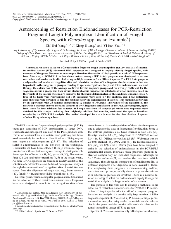 (PDF) Autoscreening of Restriction Endonucleases for PCR-Restriction Fragment Length ...