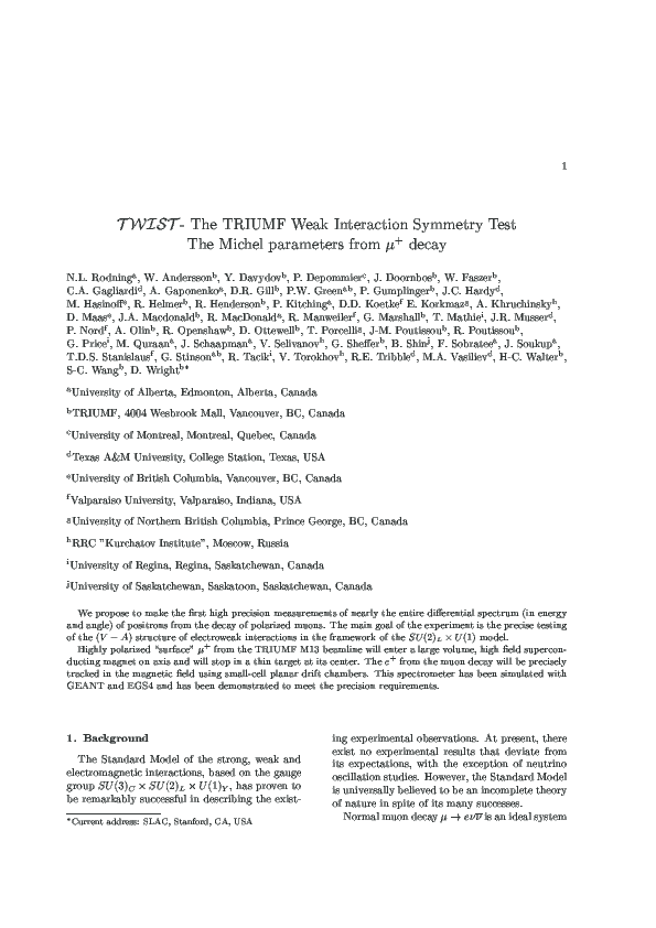 (PDF) TWIST- The TRIUMF weak interaction symmetry test the Michel ...