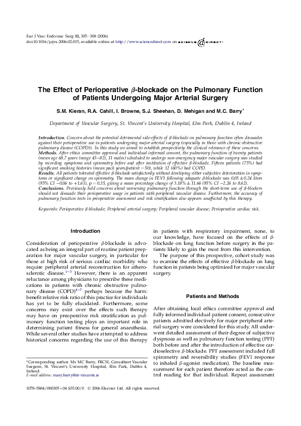 (PDF) The Effect of Perioperative β-blockade on the Pulmonary Function ...