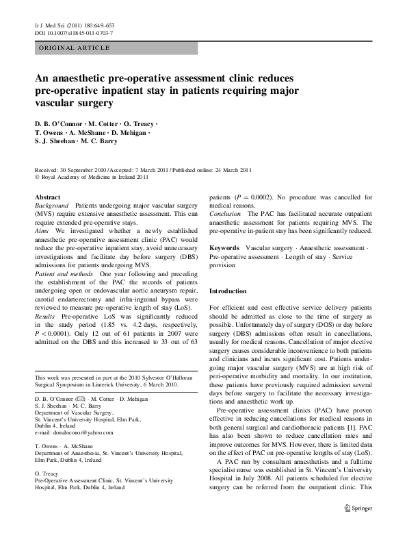 (PDF) An anaesthetic pre-operative assessment clinic reduces pre ...