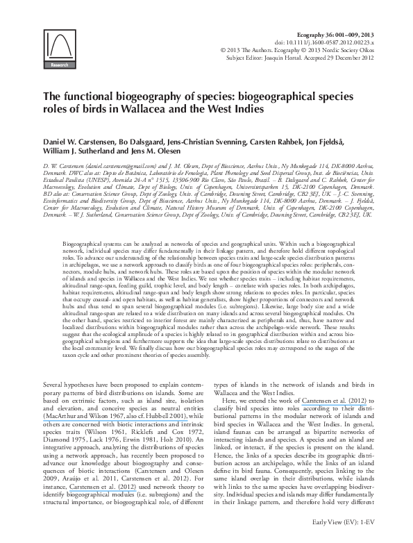 (PDF) The functional biogeography of species: biogeographical species ...