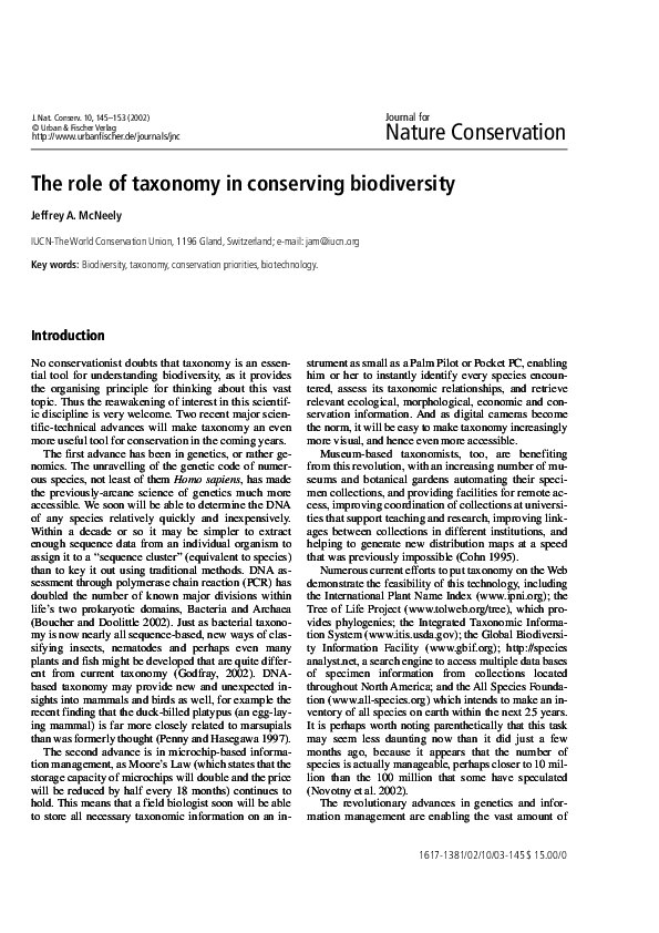 (PDF) The role of taxonomy in conserving biodiversity