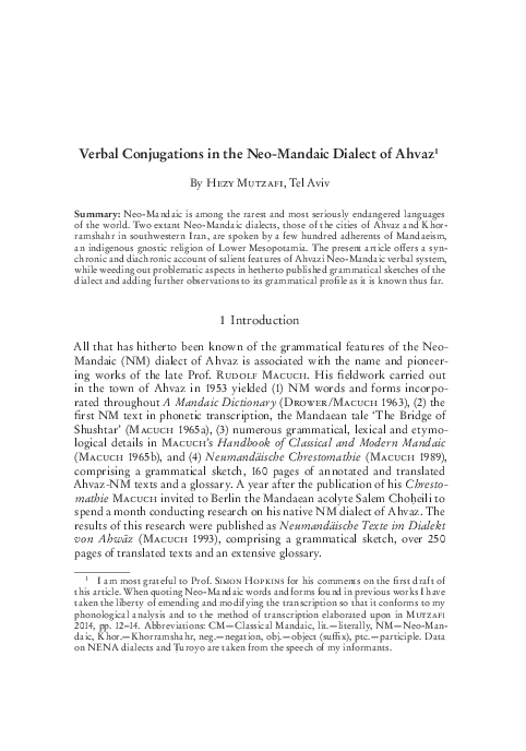 Verbal Conjugations in Neo-Mandaic