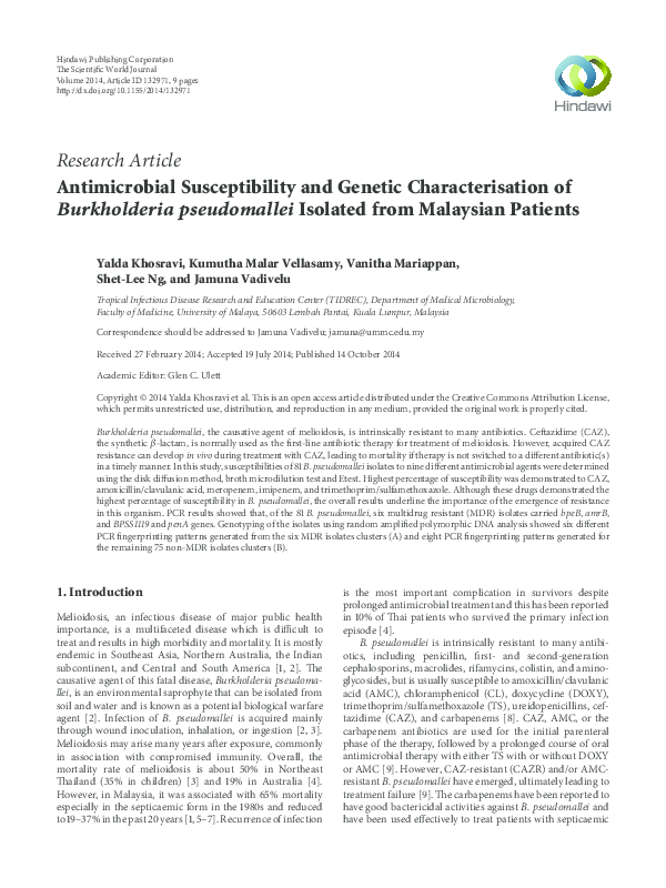 (PDF) Antimicrobial Susceptibility and Genetic Characterisation of ...