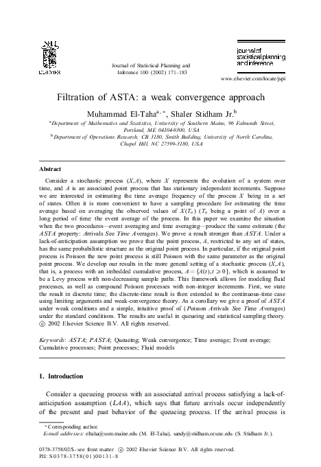 (PDF) Filtration of ASTA: a weak convergence approach