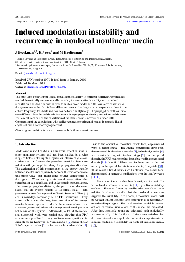 (PDF) Induced modulation instability and recurrence in nonlocal ...