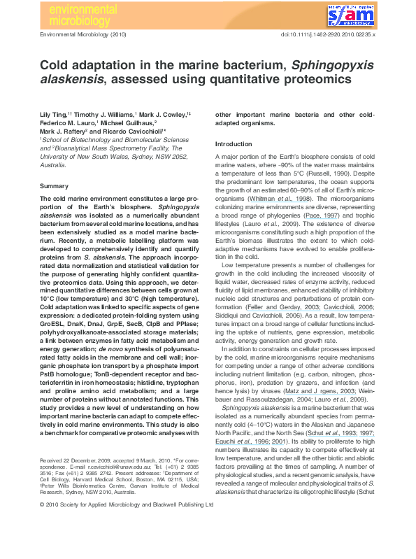 (PDF) Cold adaptation in the marine bacterium, Sphingopyxis alaskensis ...