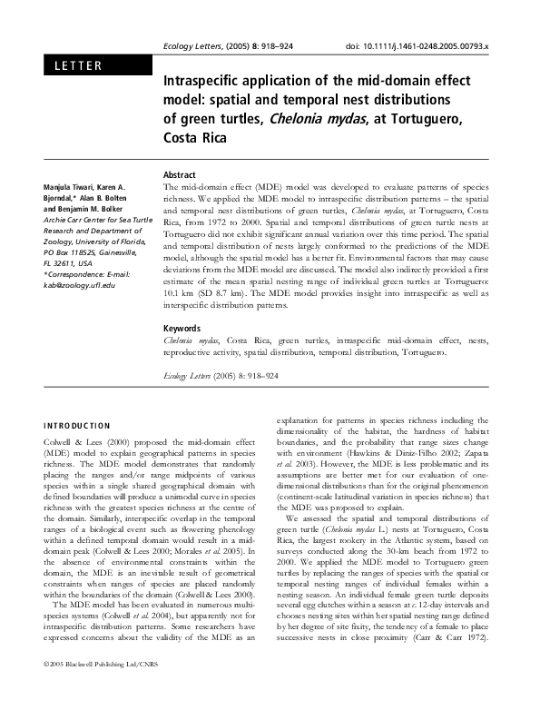 (PDF) Intraspecific application of the mid-domain effect model: spatial ...