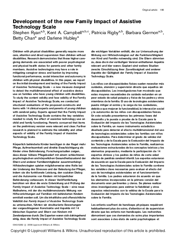 (PDF) Development of the new Family Impact of Assistive Technology Scale