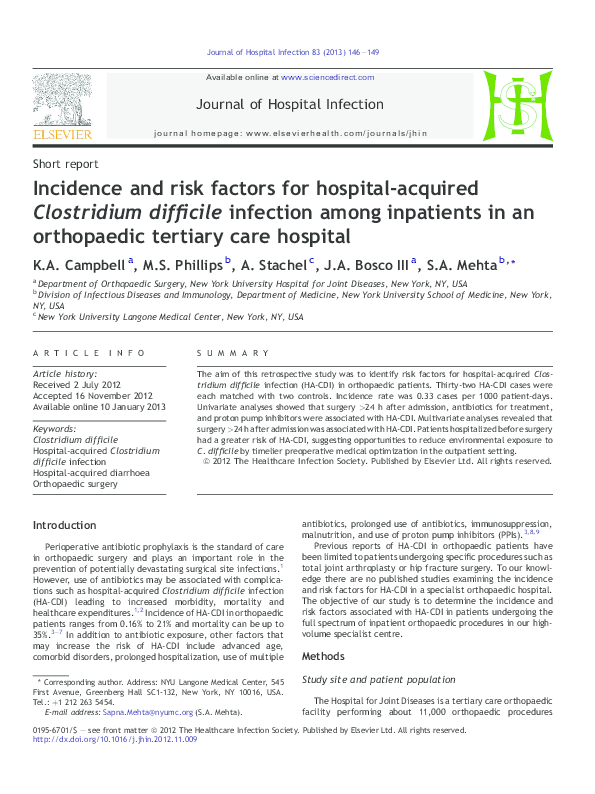 (PDF) Incidence and risk factors for hospital-acquired Clostridium ...