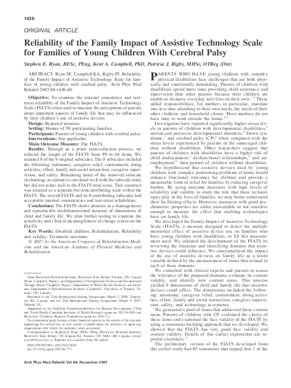 (PDF) Reliability of the Family Impact of Assistive Technology Scale ...