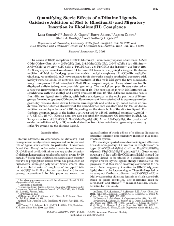 (PDF) Quantifying Steric Effects of α-Diimine Ligands. Oxidative ...
