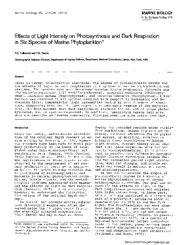 (PDF) Effects of light intensity on photosynthesis and dark respiration ...