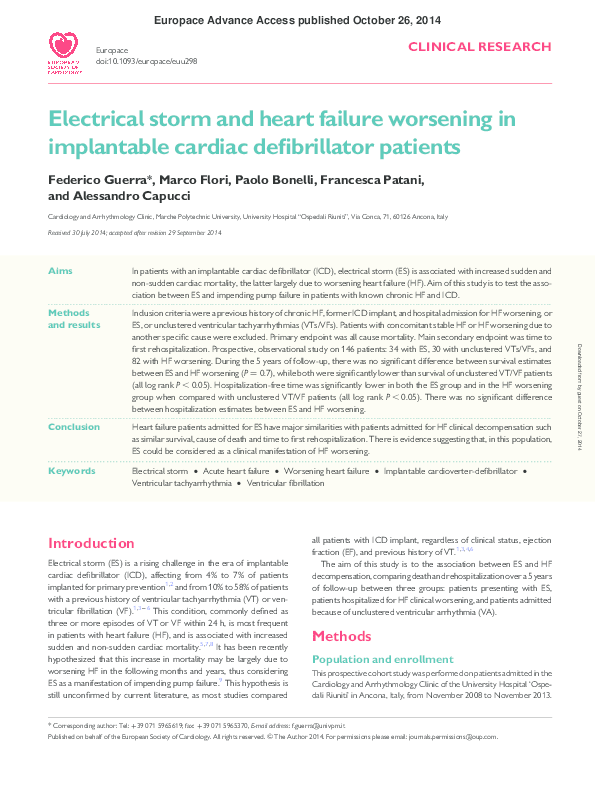 (PDF) Electrical storm and heart failure worsening in implantable ...