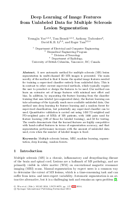 (PDF) Deep Learning of Image Features from Unlabeled Data for Multiple Sclerosis Lesion ...