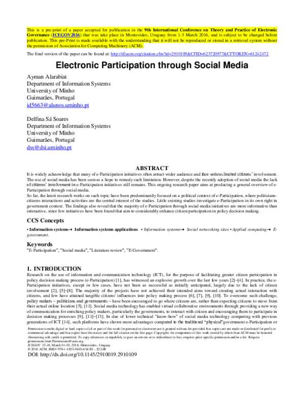 (PDF) Electronic Participation through Social Media