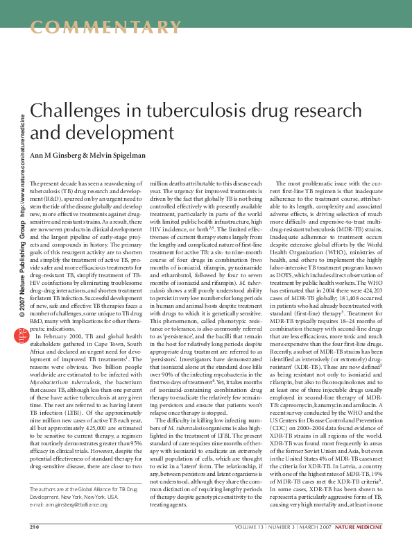 (PDF) Challenges in tuberculosis drug research and development