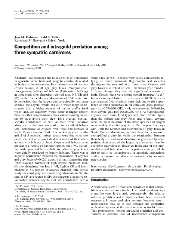 (PDF) Competition and intraguild predation among three sympatric carnivores