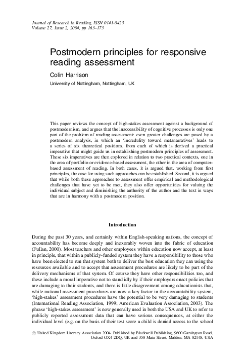 (PDF) Postmodern principles for responsive reading assessment