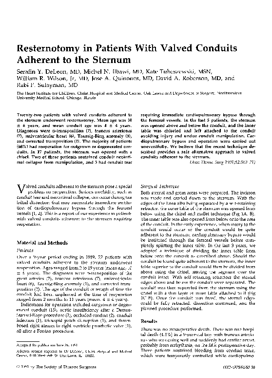 (PDF) Resternotomy in patients with valved conduits adherent to the sternum