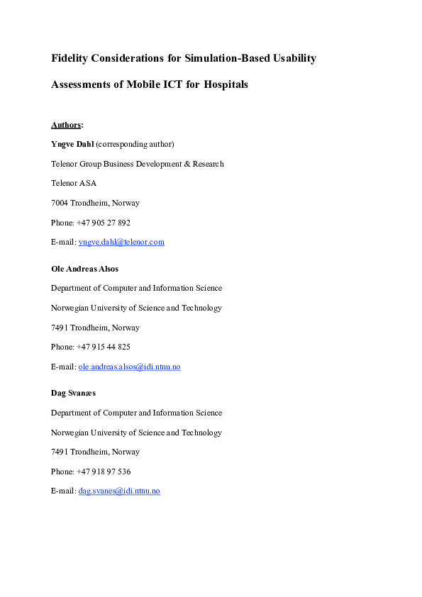 (PDF) Fidelity Considerations for Simulation-Based Usability ...