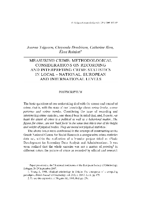 MEASURING CRIME: METHODOLOGICAL CONSIDERATIONS ON RECORDING AND ...