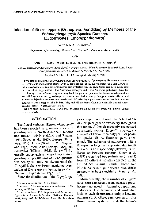 (PDF) Infection of grasshoppers (Orthoptera: Acrididae) by members of ...