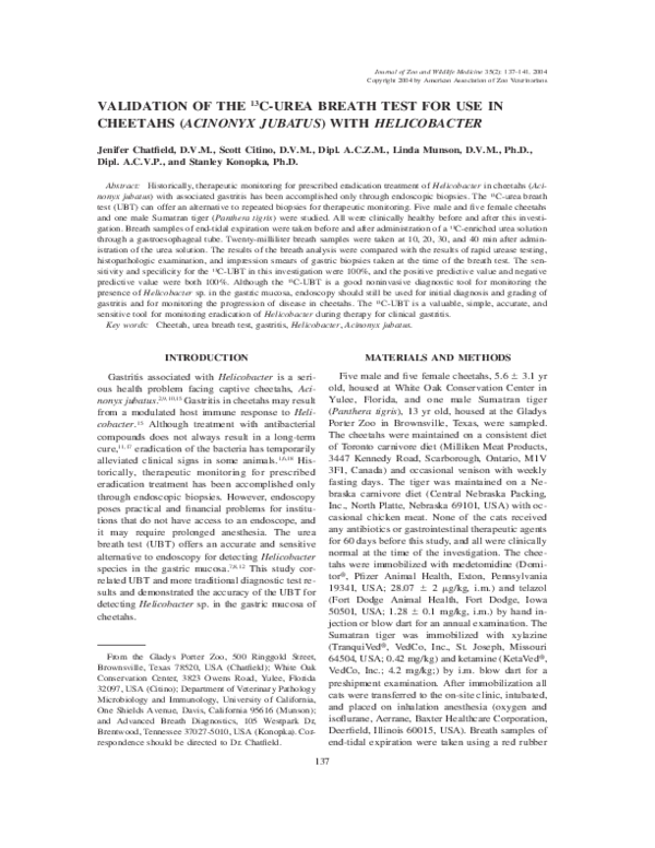 (PDF) Validation of the ^13C-Urea Breath Test for Use in Cheetahs ...