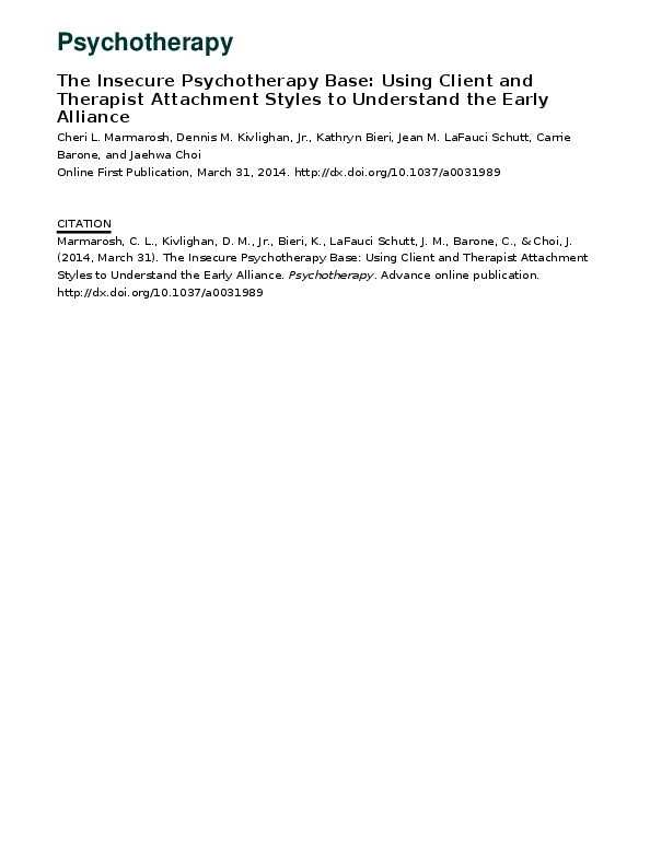 (PDF) The Insecure Psychotherapy Base: Using Client and Therapist ...