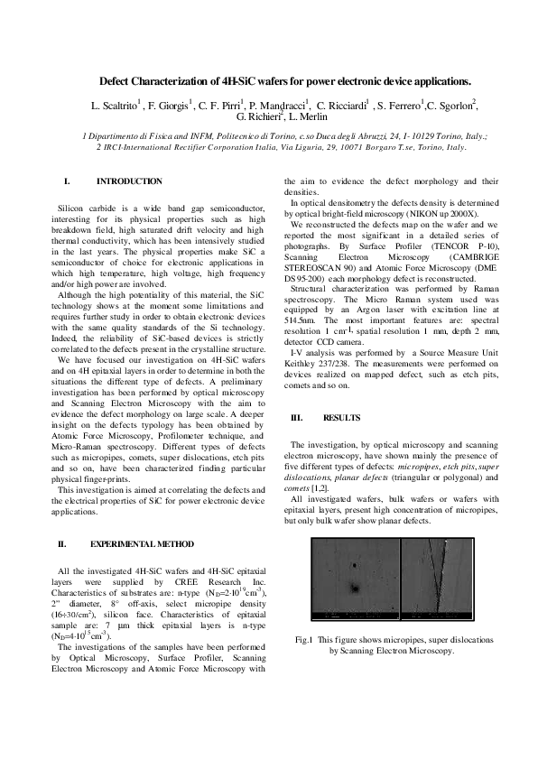 (PDF) Defect Characterization of 4H-SiC wafers for power electronic ...