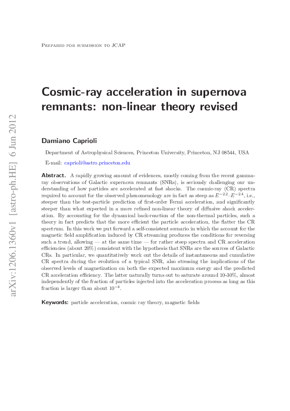 (PDF) Cosmic-ray acceleration in supernova remnants: non-linear theory ...