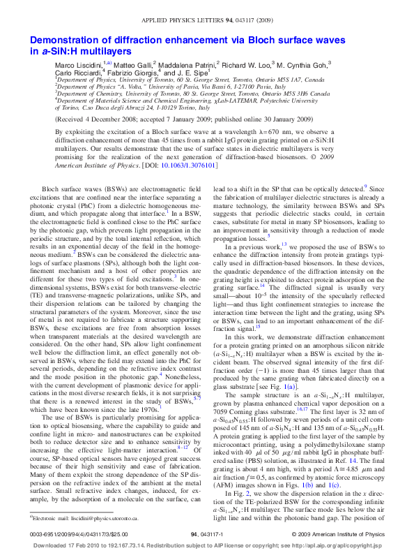 (PDF) Demonstration of diffraction enhancement via Bloch surface waves ...