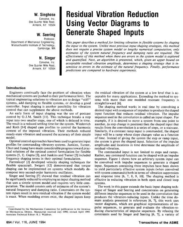 (PDF) Residual Vibration Reduction Using Vector Diagrams to Generate Shaped Inputs