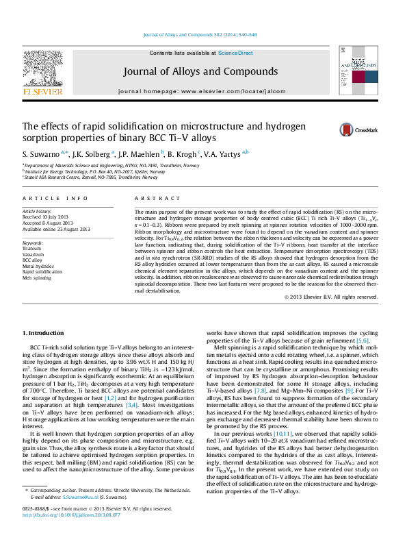 (PDF) The effects of rapid solidification on microstructure and hydrogen sorption properties of ...