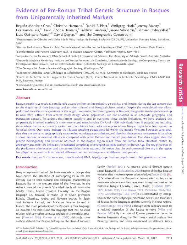 (PDF) Evidence of Pre-Roman Tribal Genetic Structure in Basques from ...