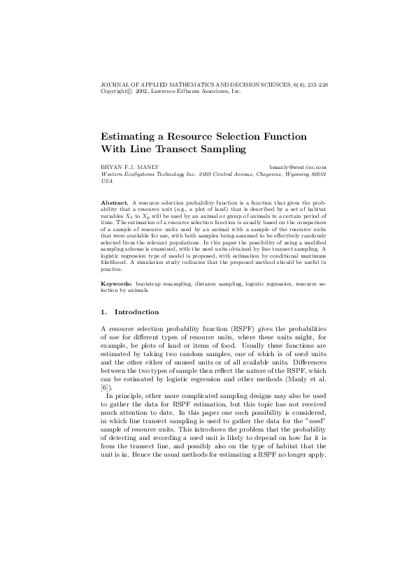 (PDF) Estimating a resource selection function with line transect sampling