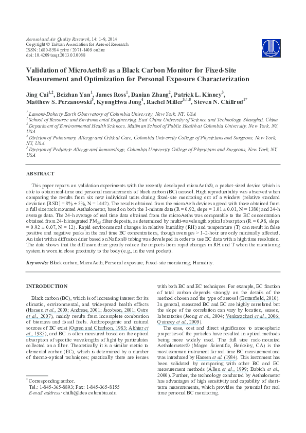 (PDF) Validation of MicroAeth® as a Black Carbon Monitor for Fixed-Site ...
