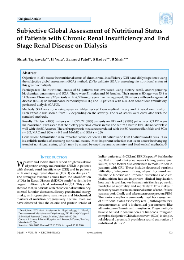 (PDF) Subjective global assessment of nutritional status is strongly ...