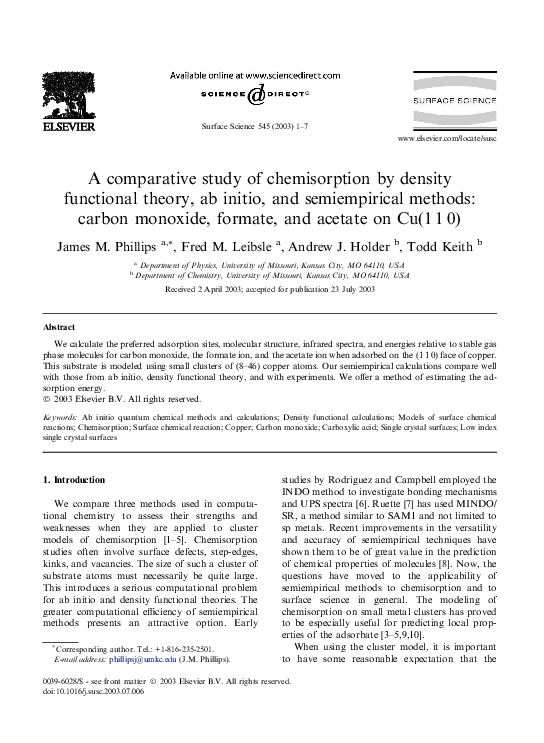 (PDF) A comparative study of chemisorption by density functional theory, ab initio, and ...