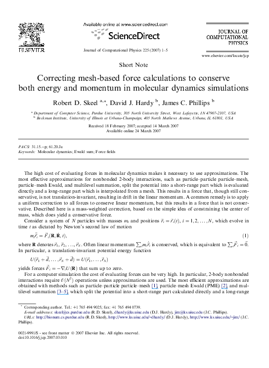 (PDF) Correcting mesh-based force calculations to conserve both energy and momentum in molecular ...