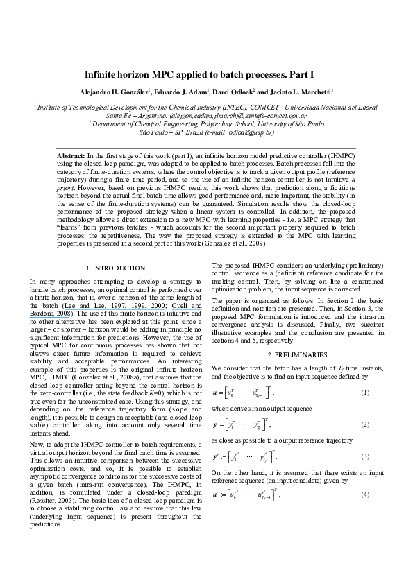 (PDF) Infinite Horizon MPC applied to batch processes. Part II