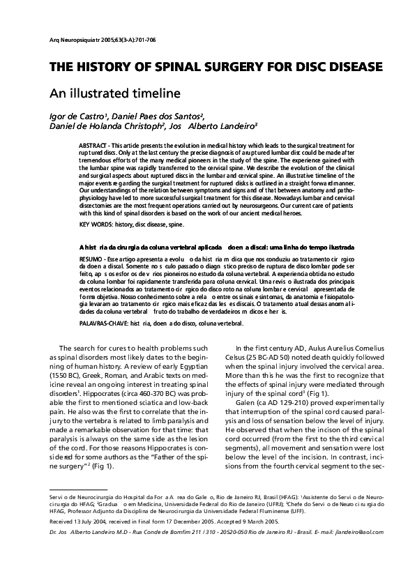 (PDF) The history of spinal surgery for disc disease: an illustrated ...