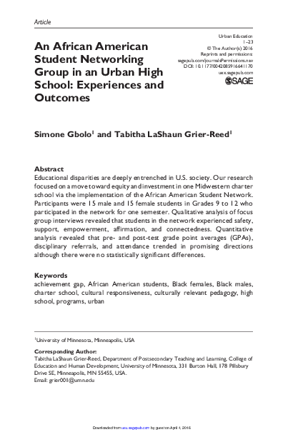 (PDF) An African American Student Networking Group in an Urban High ...