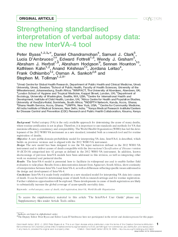 Pdf Strengthening Standardised Interpretation Of Verbal Autopsy Data