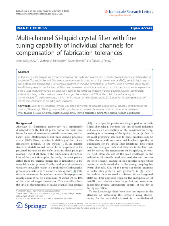(PDF) Multi-channel Si-liquid crystal filter with fine tuning ...