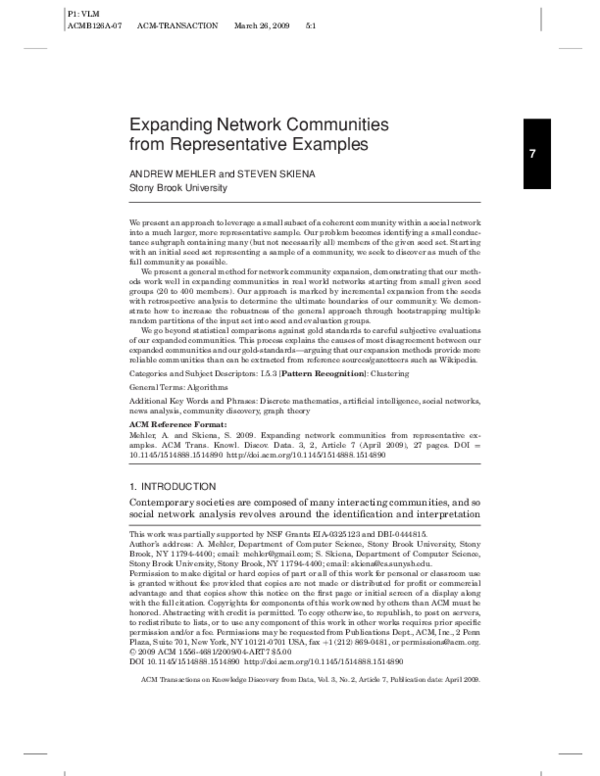 (PDF) Expanding network communities from representative examples